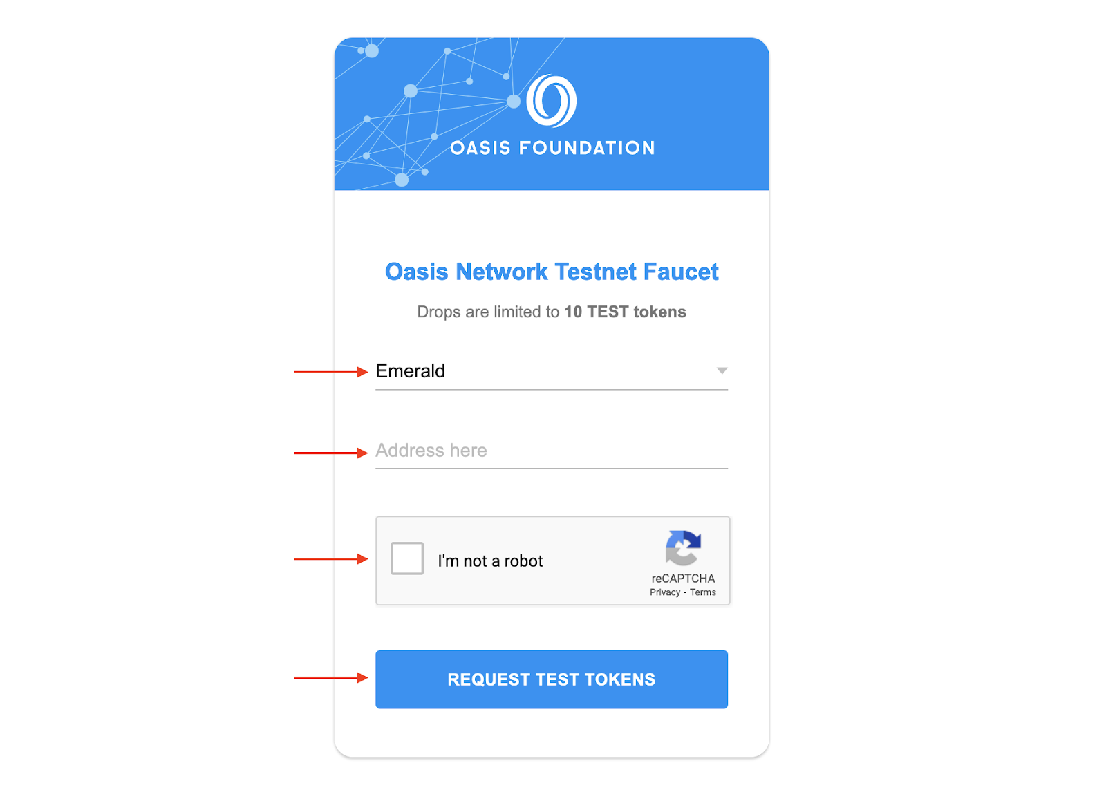 Oasis Testnet Faucet - Get Testnet Funds for the Oasis Network